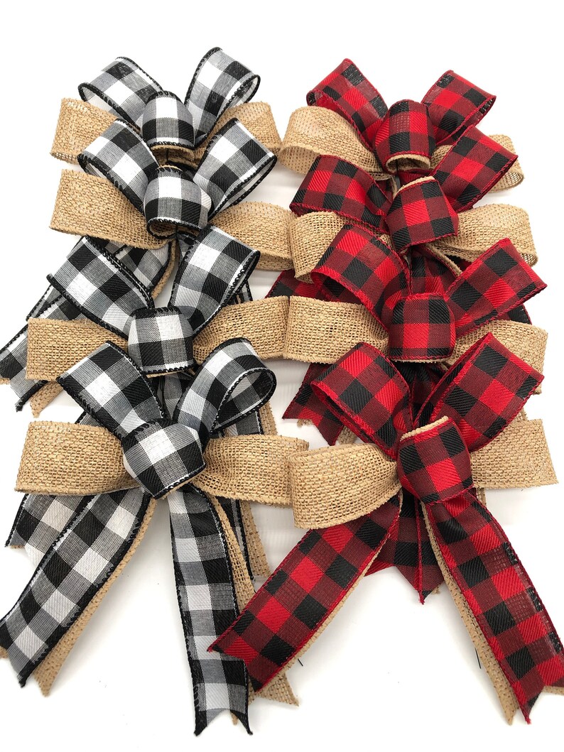 Plaid Christmas Bows / Christmas Tree Bows / Set of 8 Bows / - Etsy
