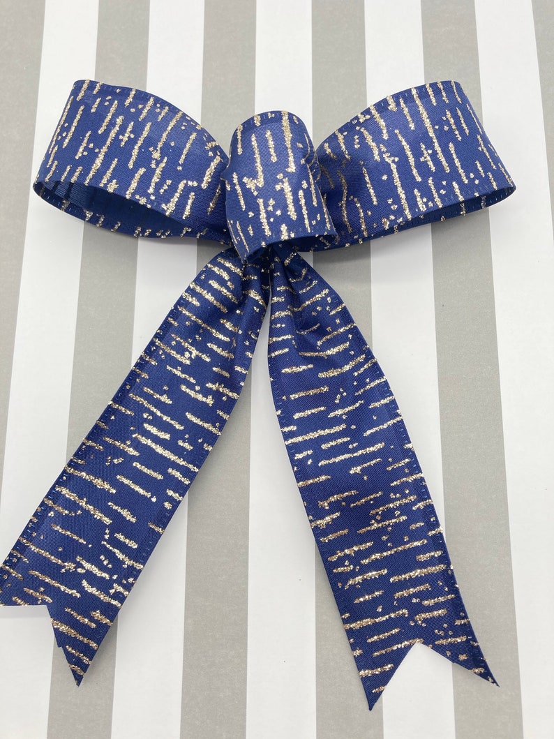 Gold and Blue Christmas Decorative Bows / Set 8 Bows / - Etsy