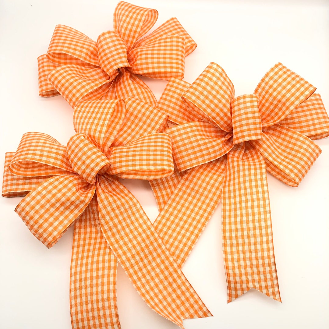 Orange Gingham Decorative Bows - Wired Ribbon Set of 3 - Etsy