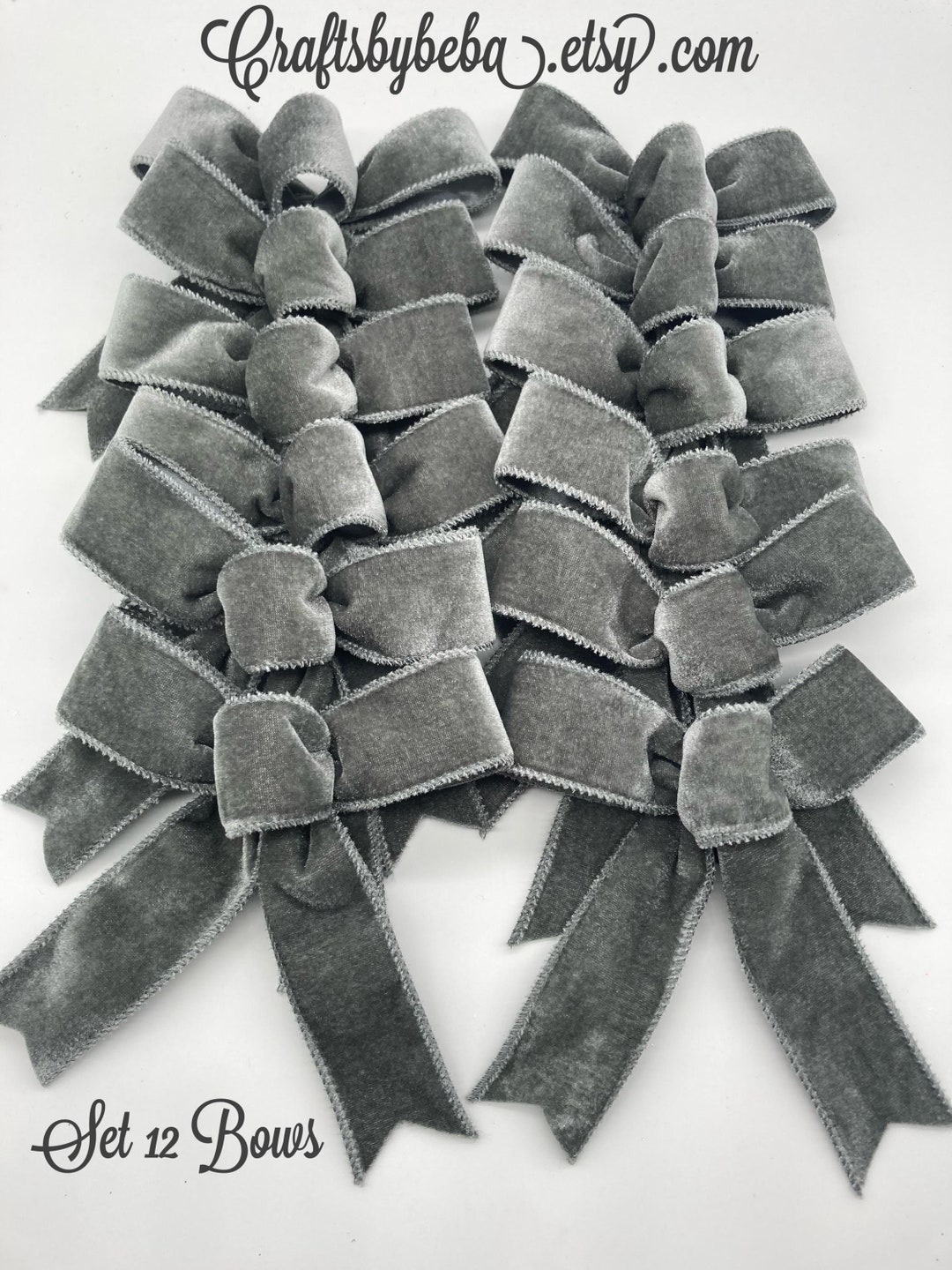 Gray Velvet Decorative Bows / Set 12 Bows / Christmas Gray Velvet Tree ...