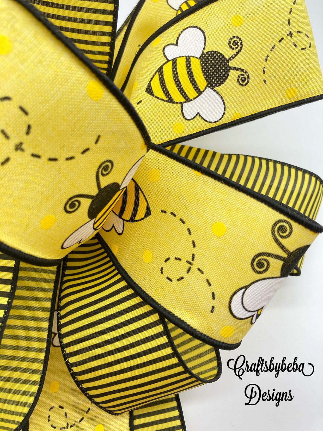 Handmade Bumblebee Tree Topper: Yellow & Black Decorative Bow - Etsy
