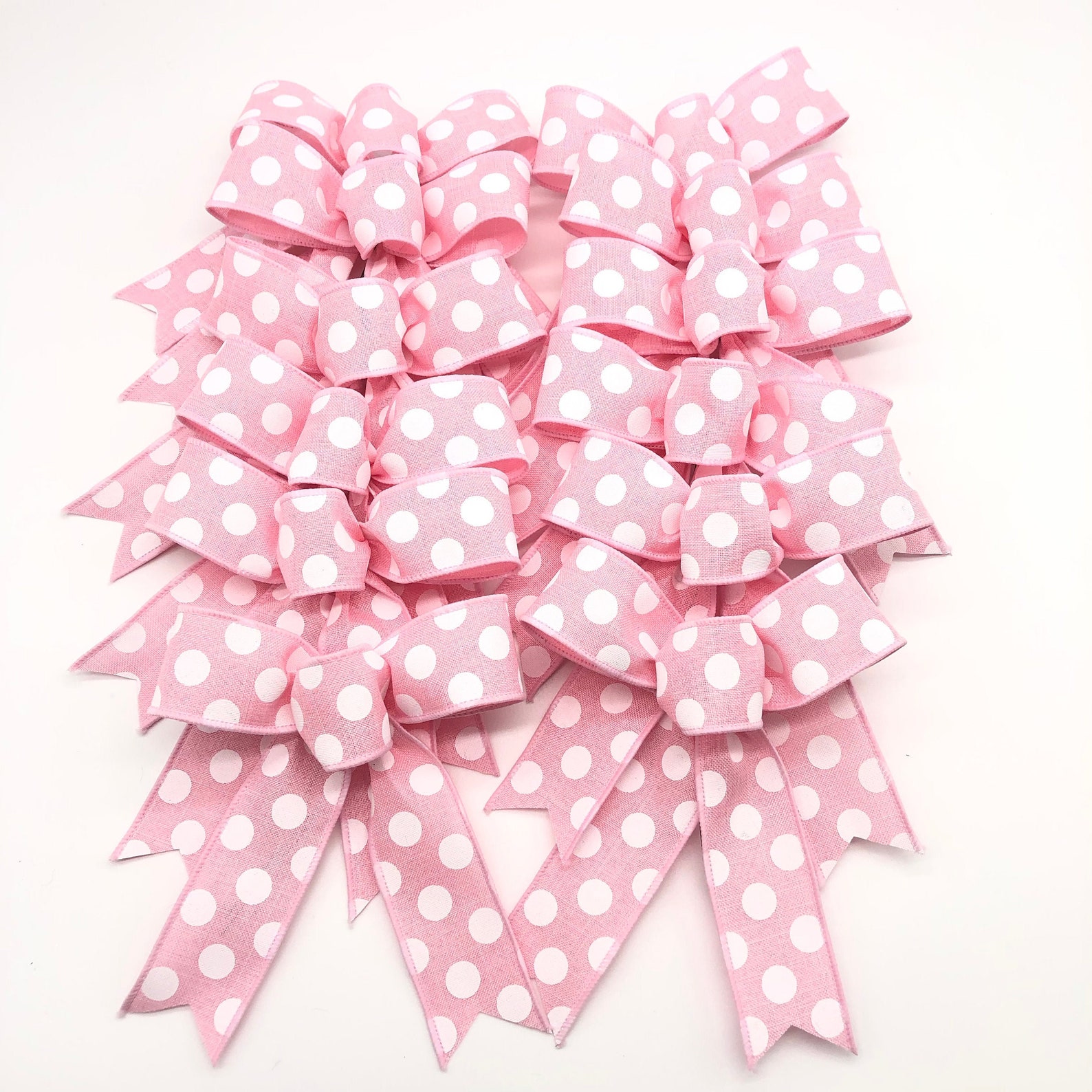 Pink and White Decorative Bows / Pink Polka Dots Bows / Set 12 | Etsy
