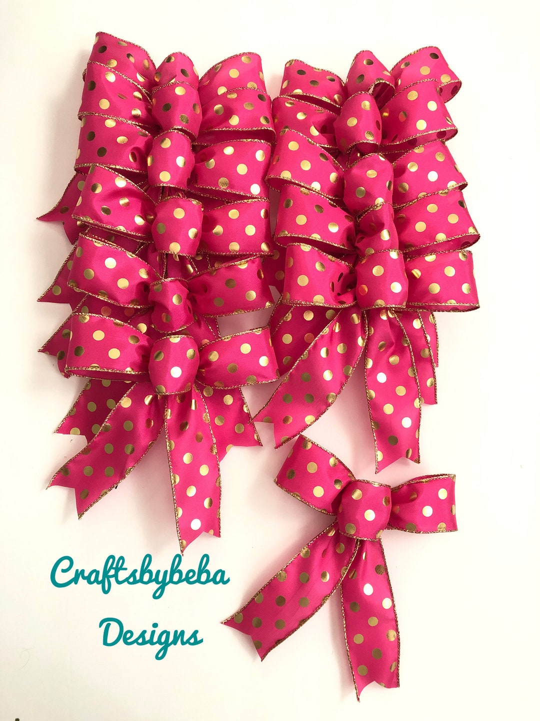 Fuchsia Decorative Bows / Hot Pink and Gold Decor Bows / Set 12 Bows ...