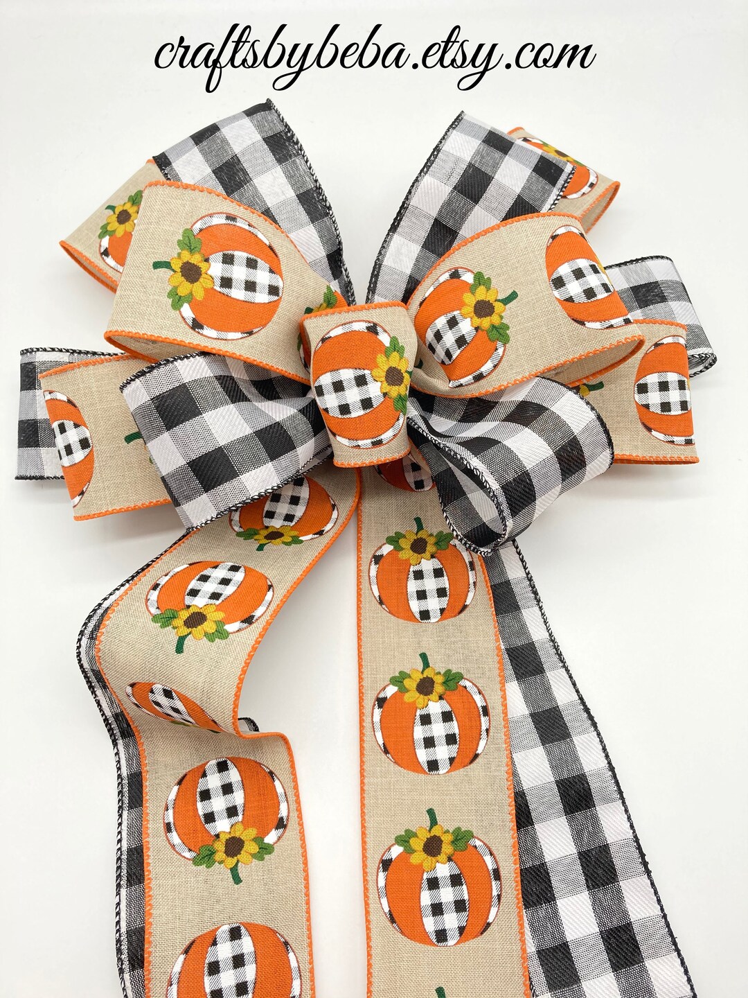 Orange Pumpkin Decorative Bow / Harvest Wreath Bow / Orange Pumpkin and ...