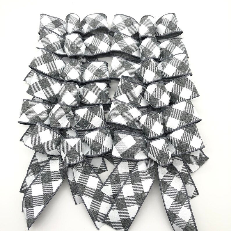 Gray Check Decorative Bows / Set 12 Bows / Gray and White - Etsy