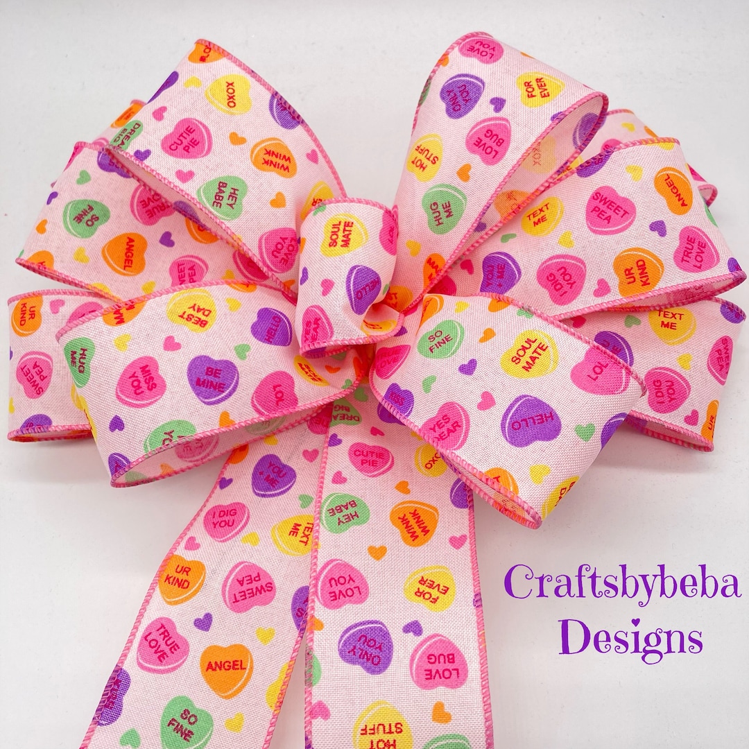 Pink Valentine Candy Hearts Decorative Bows / Valentine Wreath Bow ...