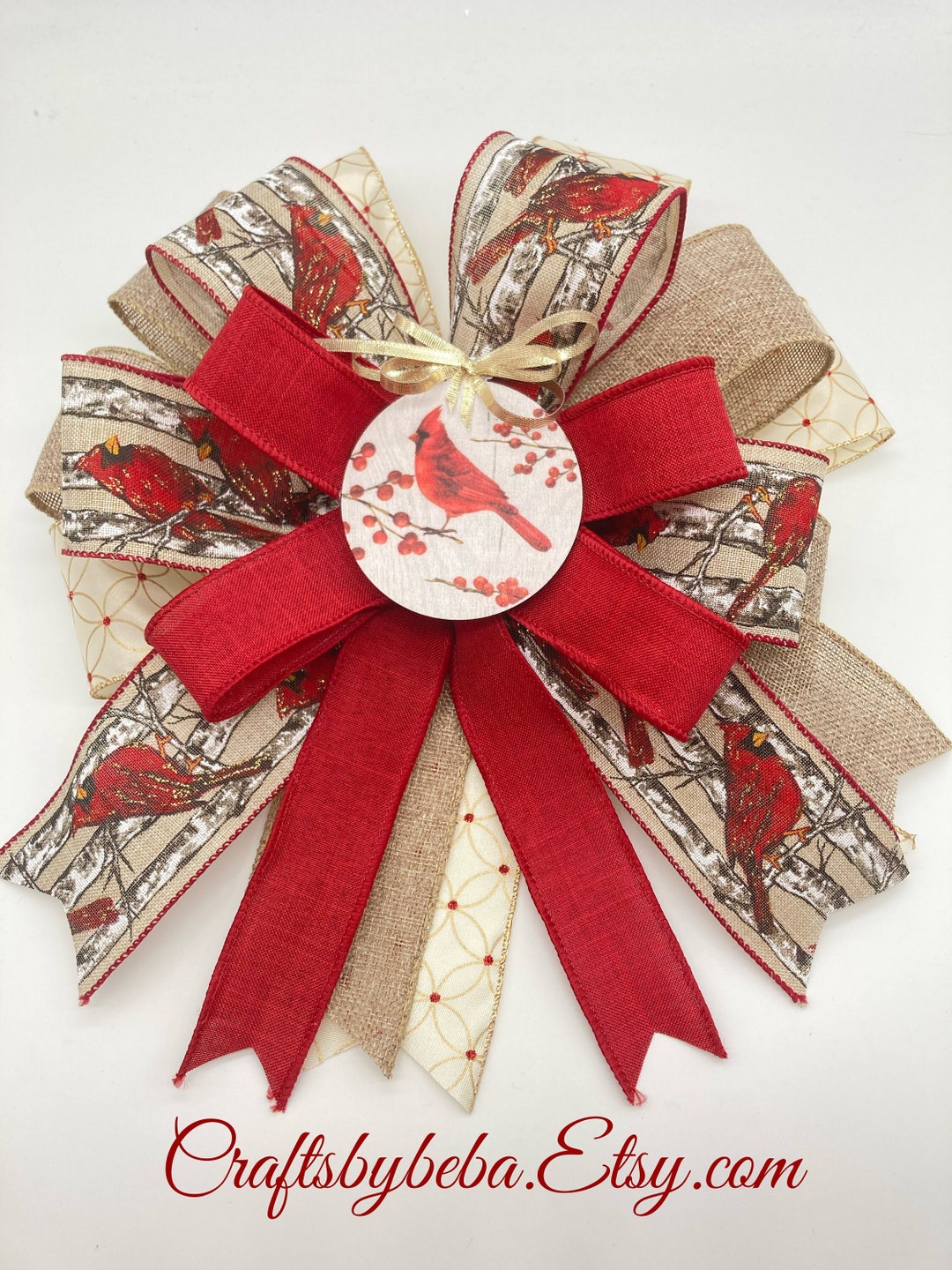 Cardinal Christmas Tree Topper / Red Cardinal Christmas Decorative Bow ...