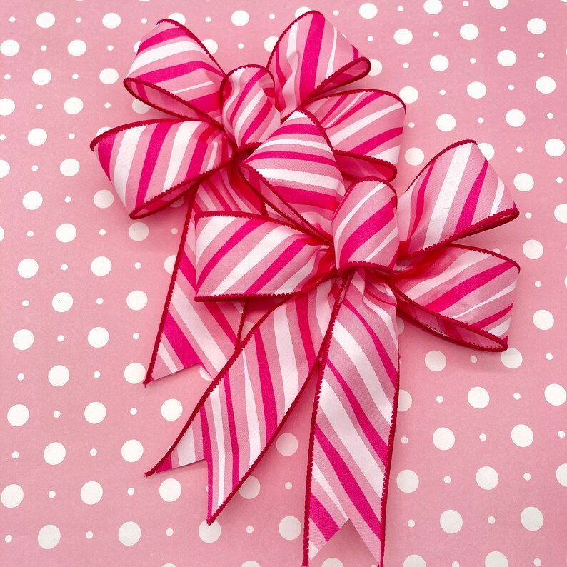 Striped Pink & White Christmas Bows - Set of 8 - Etsy