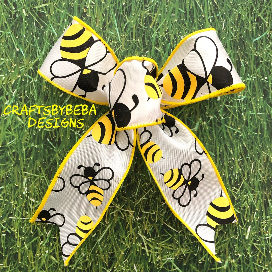 Bumble Bee Decorative Bows / Set 12 Bows / Yellow and White Bee Small ...