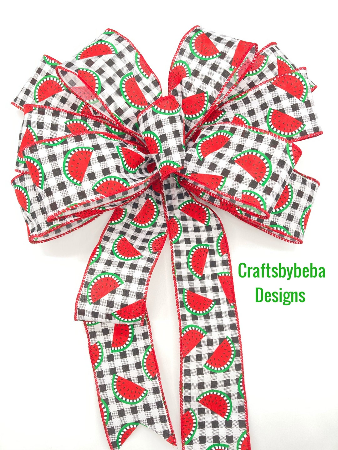 Watermelon Decorative Bow / Black and White Gingham Bow / Watermelon ...