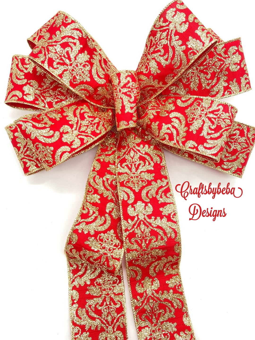 Red and Gold Christmas Decorative Bow Christmas Wreath Bow Gold Glitter ...