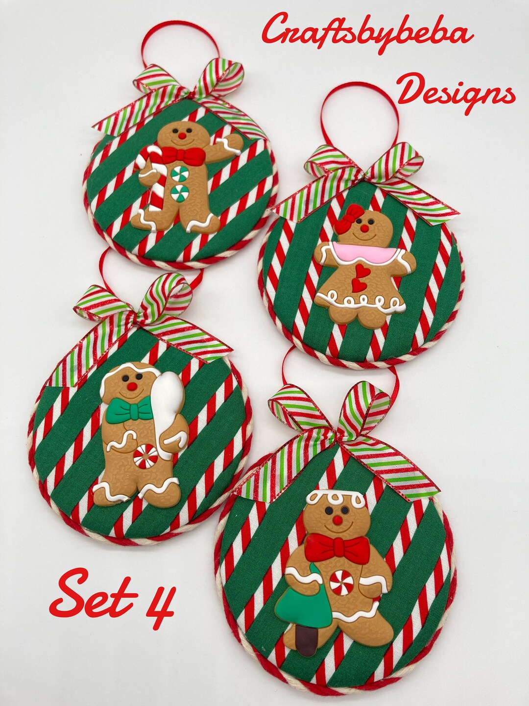 Gingerbread Christmas Ornaments / Set 2 Ornaments / Gingerbread Fabric ...