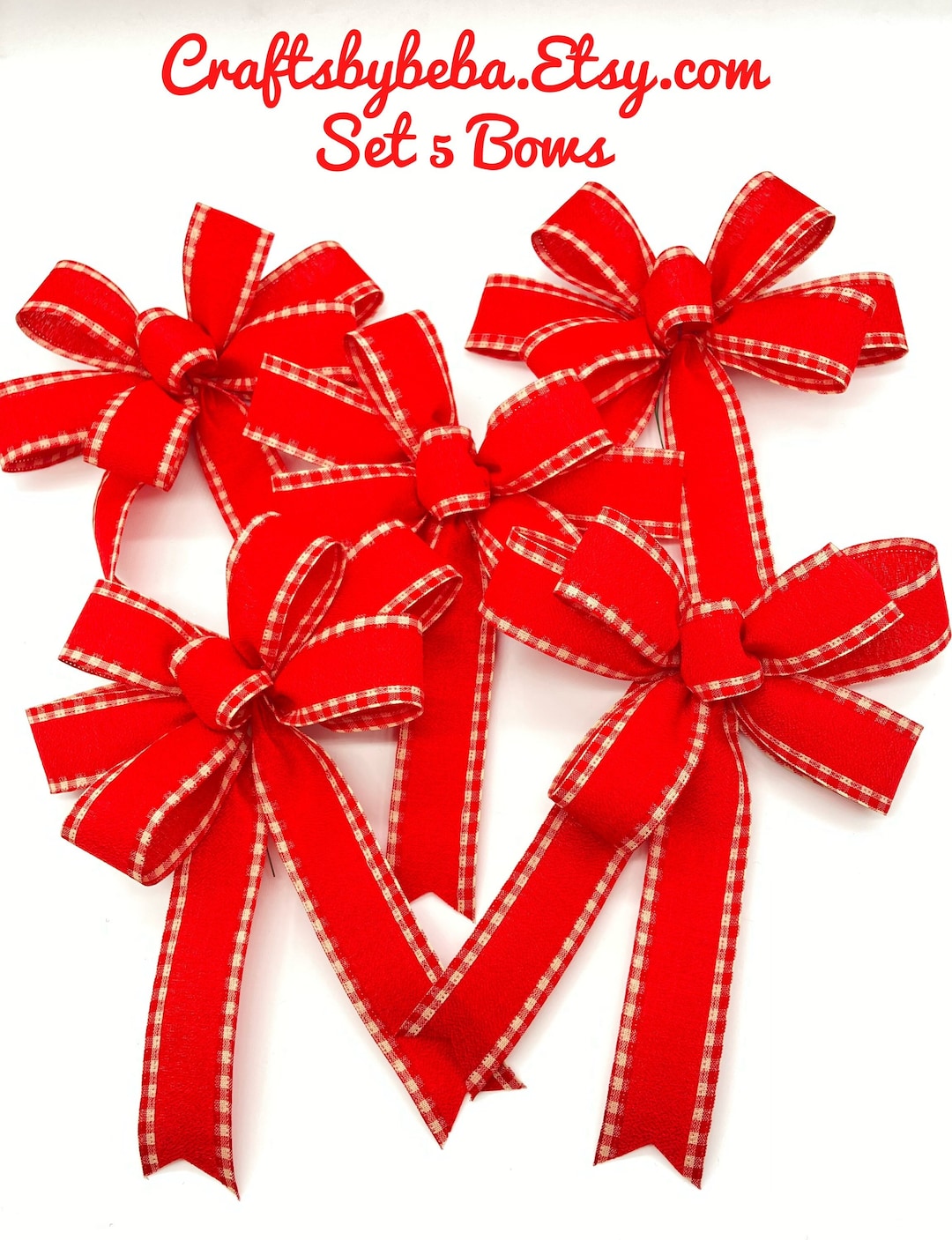 Christmas Tree Bows / Set 5 Bows / Red Christmas Bows / Christmas Red ...