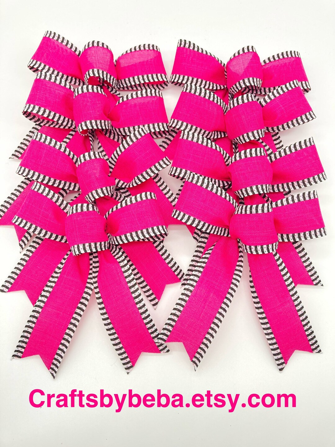 Fuchsia Christmas Tree Bows: Hot Pink & Black Stripe, Set of 8 - Etsy