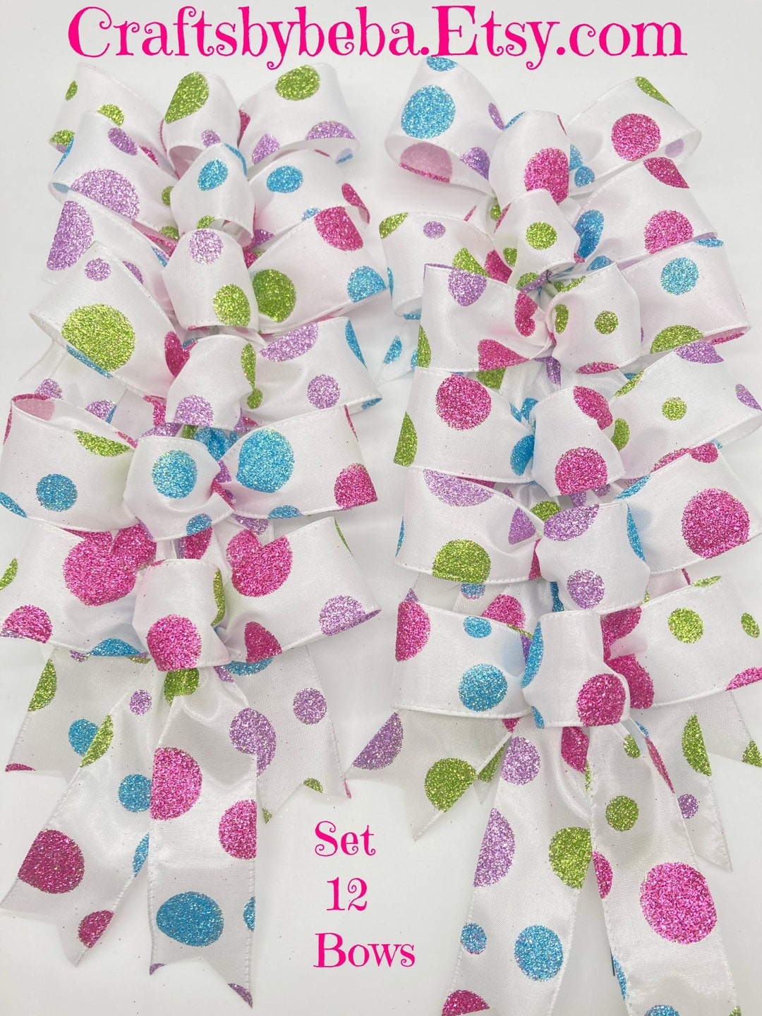 Polkadots Small Decorative Bows / Set 12 Bows / Whimsical Colors Decor ...