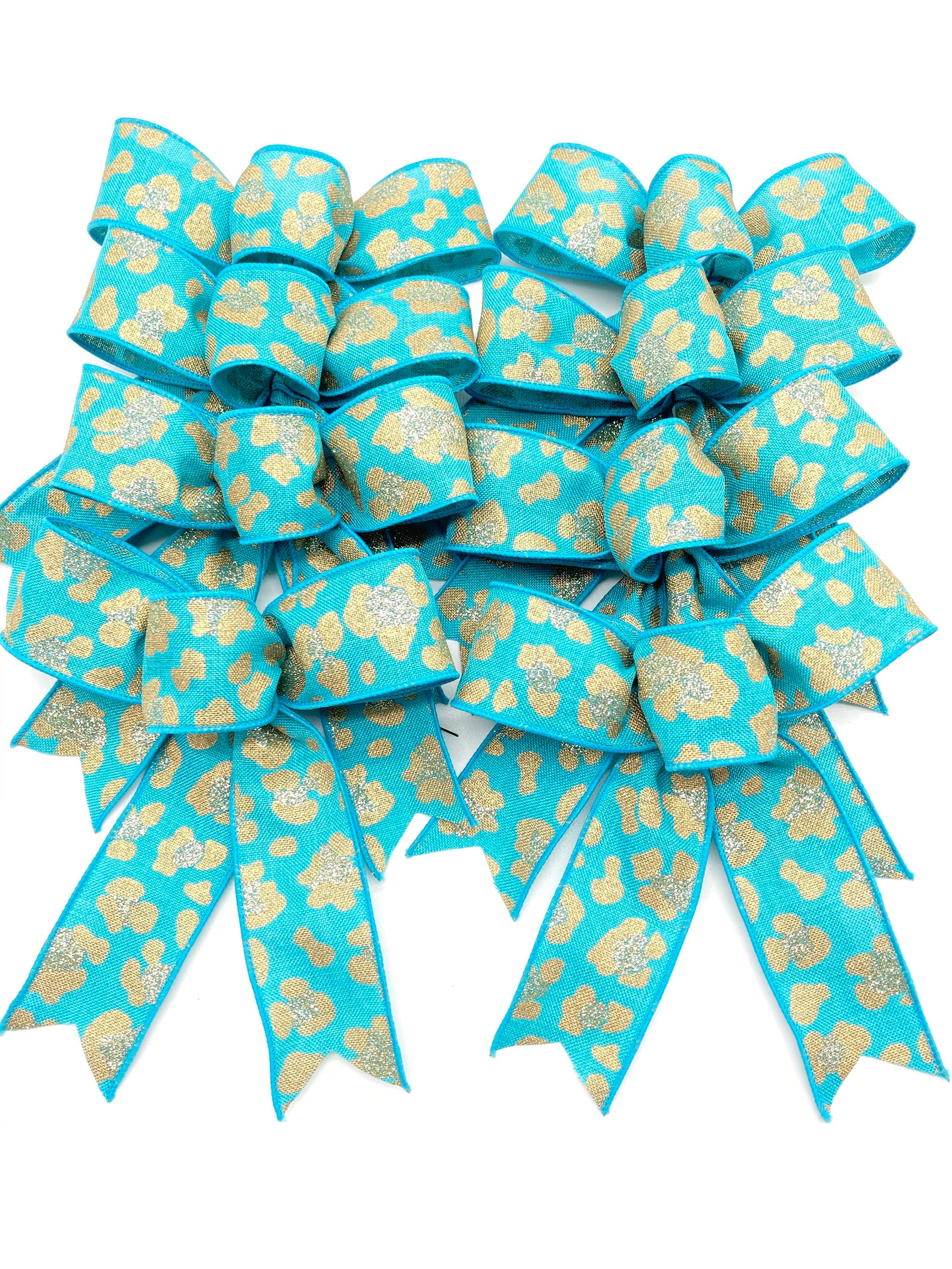 Leopard Teal and Gold Print Decorative Bows / Set 8 Bows / | Etsy