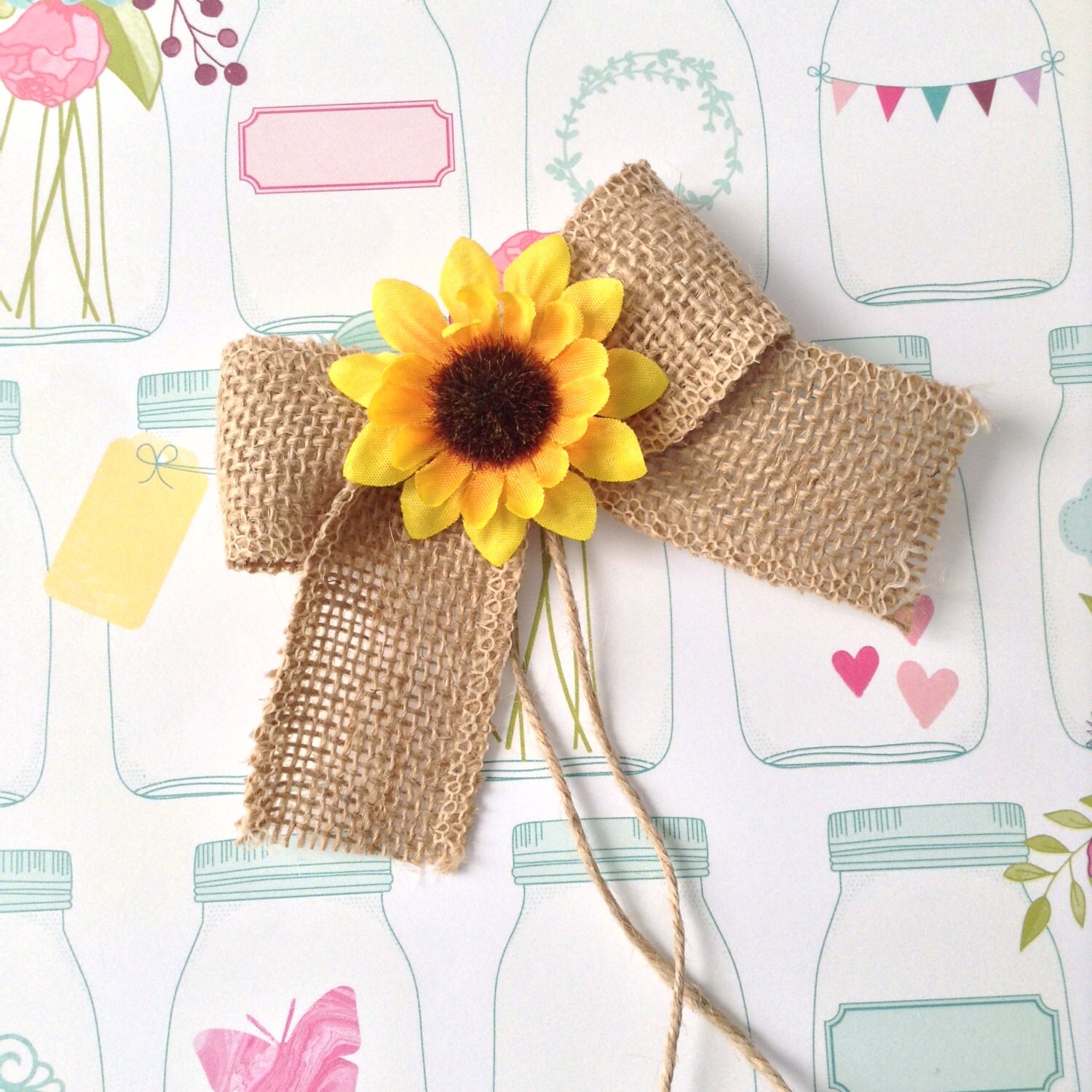 Sunflowers Burlap Mason Jars Bows / Small Burlap Bows Decor w | Etsy