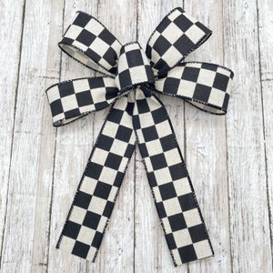 Black and off White Checkerboard Bows Canvas Black and off White ...