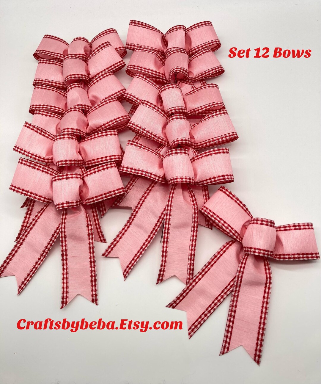 Pink and Red Small Bows Pink Dupioni Christmas Bows Christmas Tree Bows ...