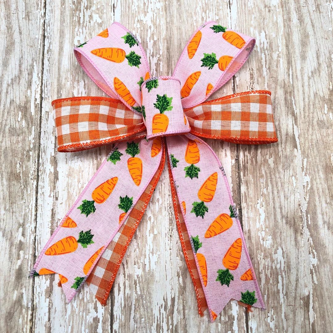 Easter Carrot Decorative Bows: Pink Orange Gingham, Set of 6 - Etsy