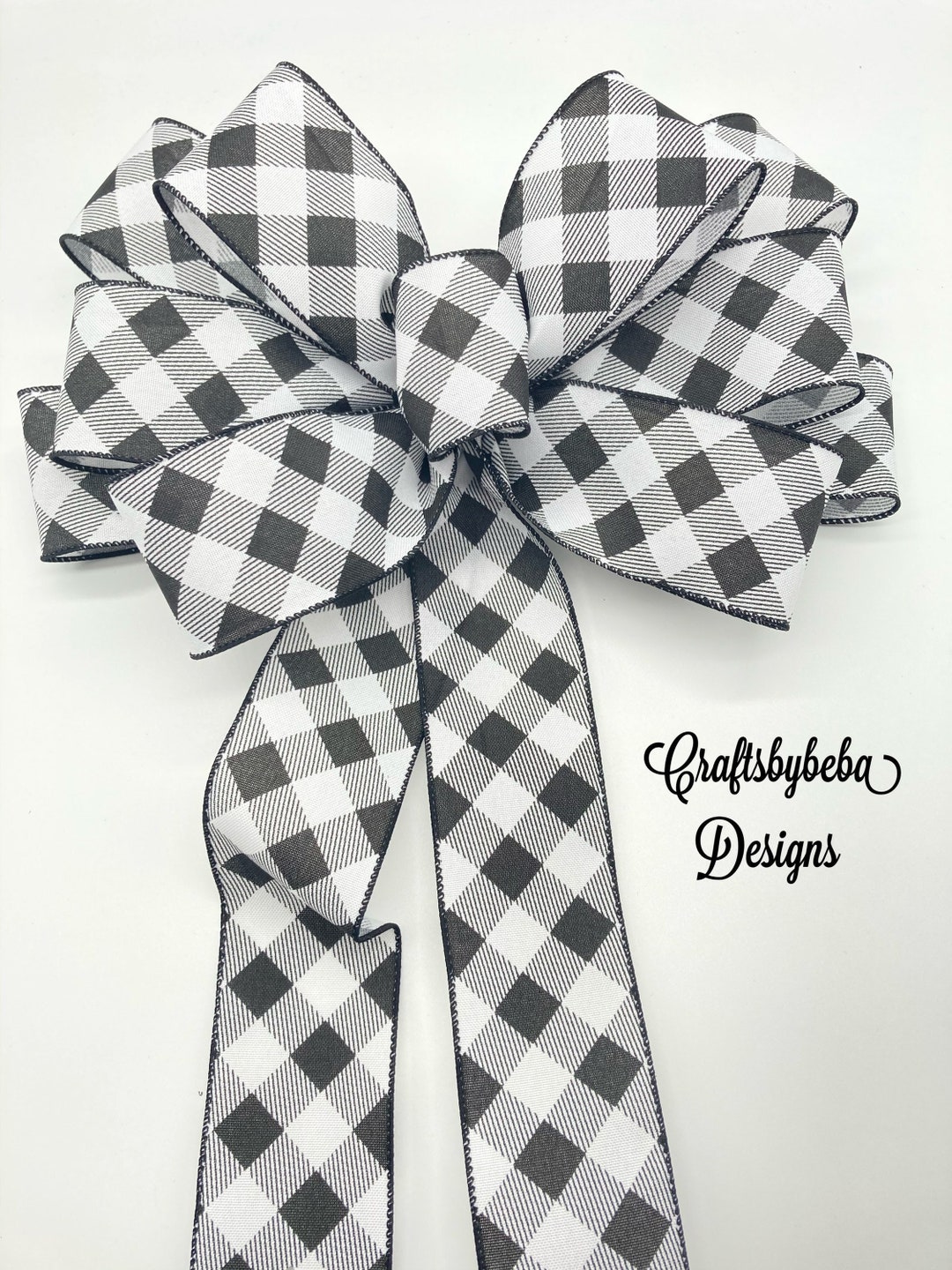 Check Wreath Bow / Black and White Decorative Bows / Check Tree Topper ...