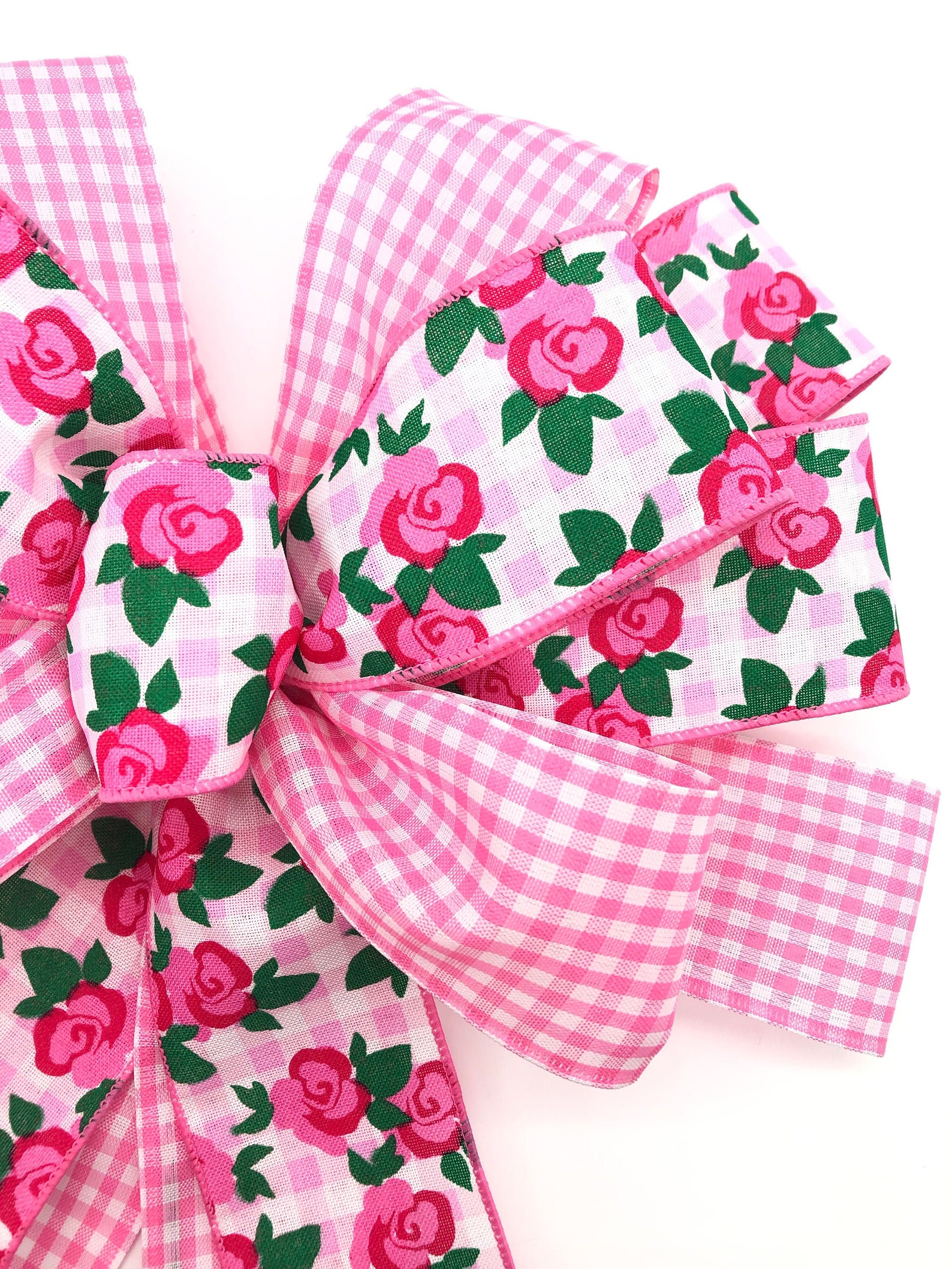 Easter Wreath Bow / Spring Wreath Bow / Pink Roses and Pink | Etsy