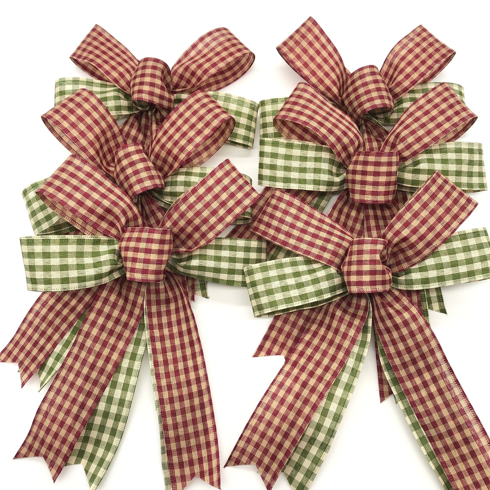 Homespun Decorative Bows / Set 6 Bows / Plaid Christmas Bows / | Etsy