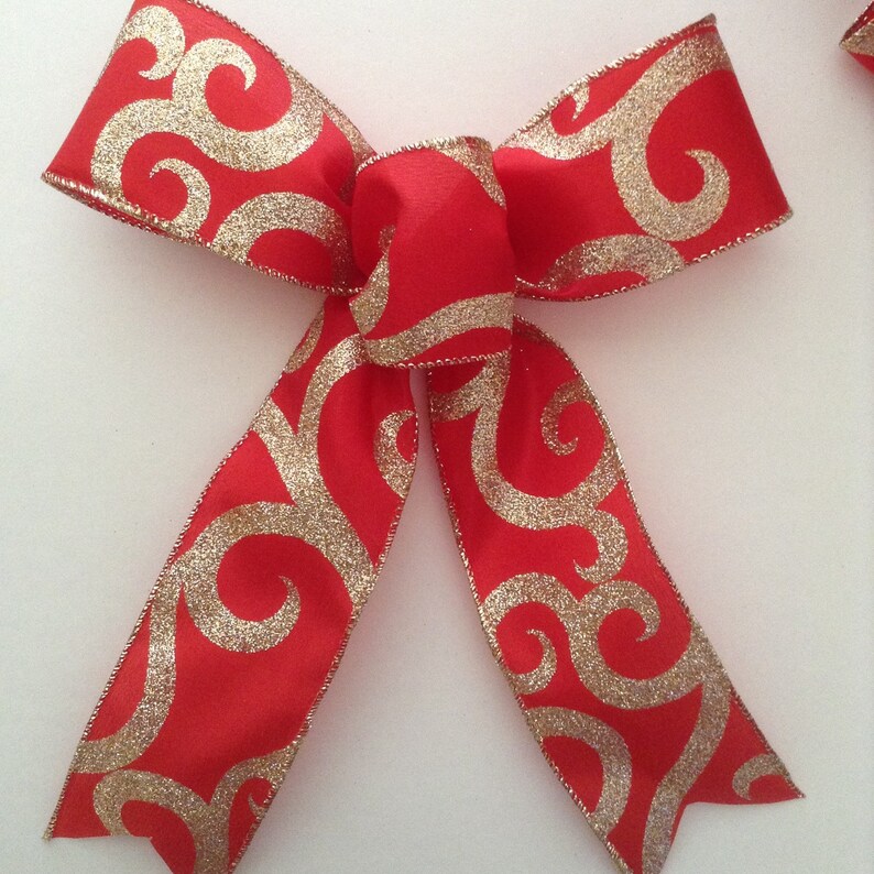 Christmas Red and Gold Bow / Christmas Tree Bows / Christmas | Etsy