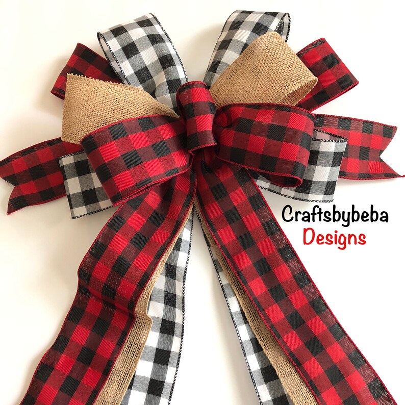 Christmas Wreath Bow Buffalo Plaid Xmas Wreath Bow Red Etsy