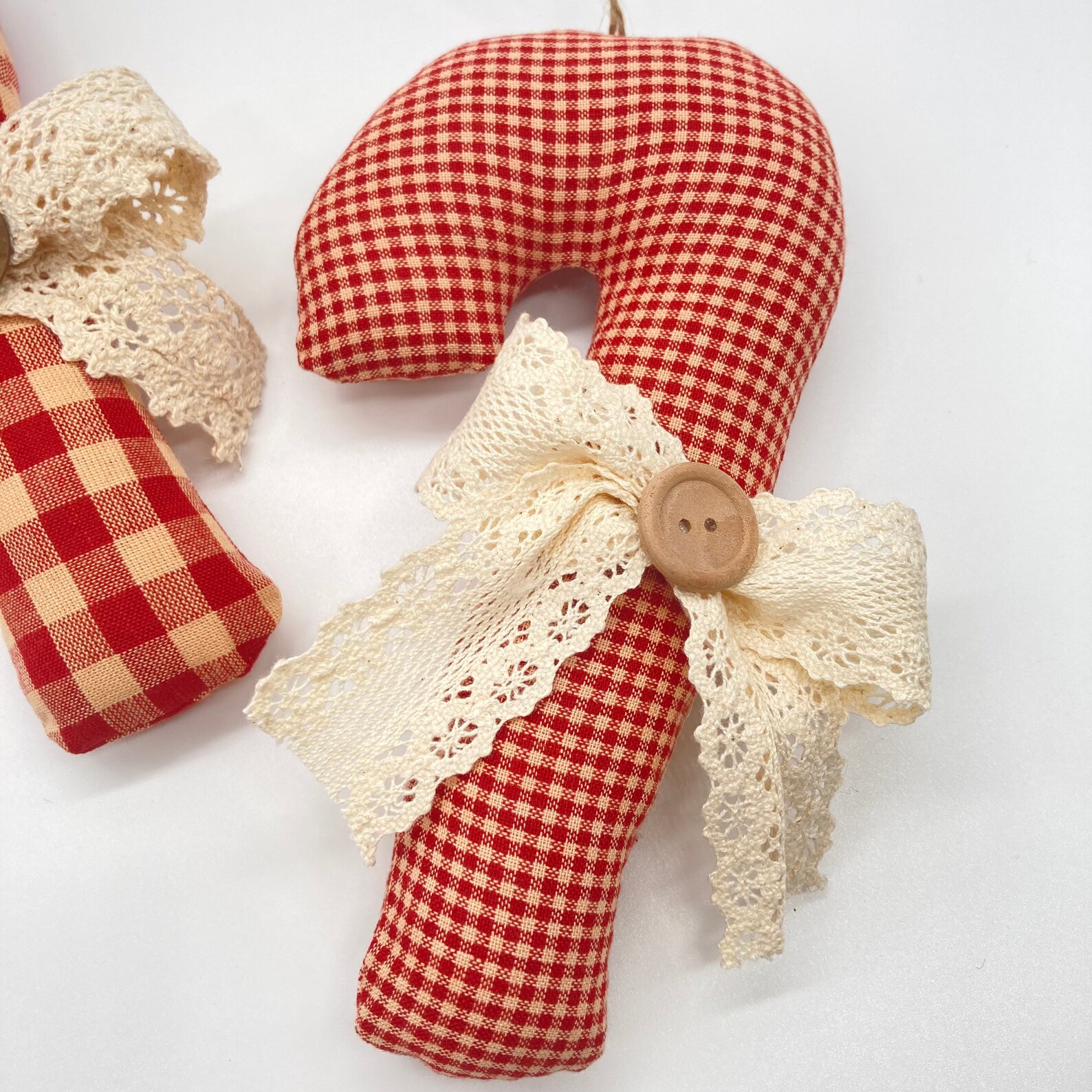 Christmas Fabric Candy Cane / Set 2 Ornaments / Homespun - Etsy