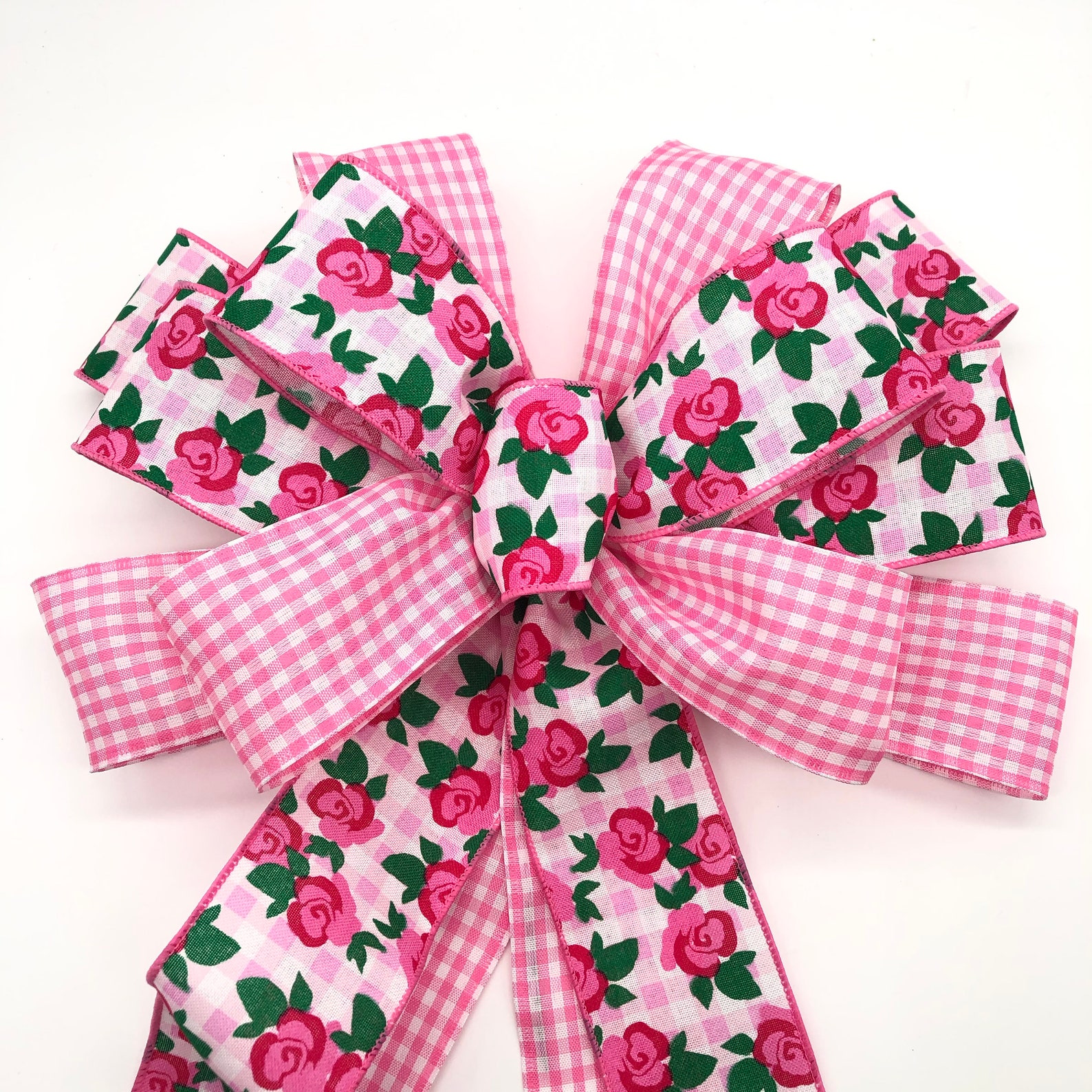 Easter Wreath Bow / Spring Wreath Bow / Pink Roses and Pink | Etsy