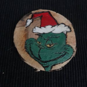 Custom Made the Grinch Wood-burned Hand-painted Wood Slice Ornament - Etsy