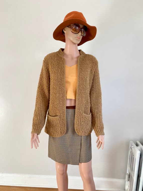 80’s Jason Maxwell Camel Boucle Knit Pocket Cardigan … - Gem