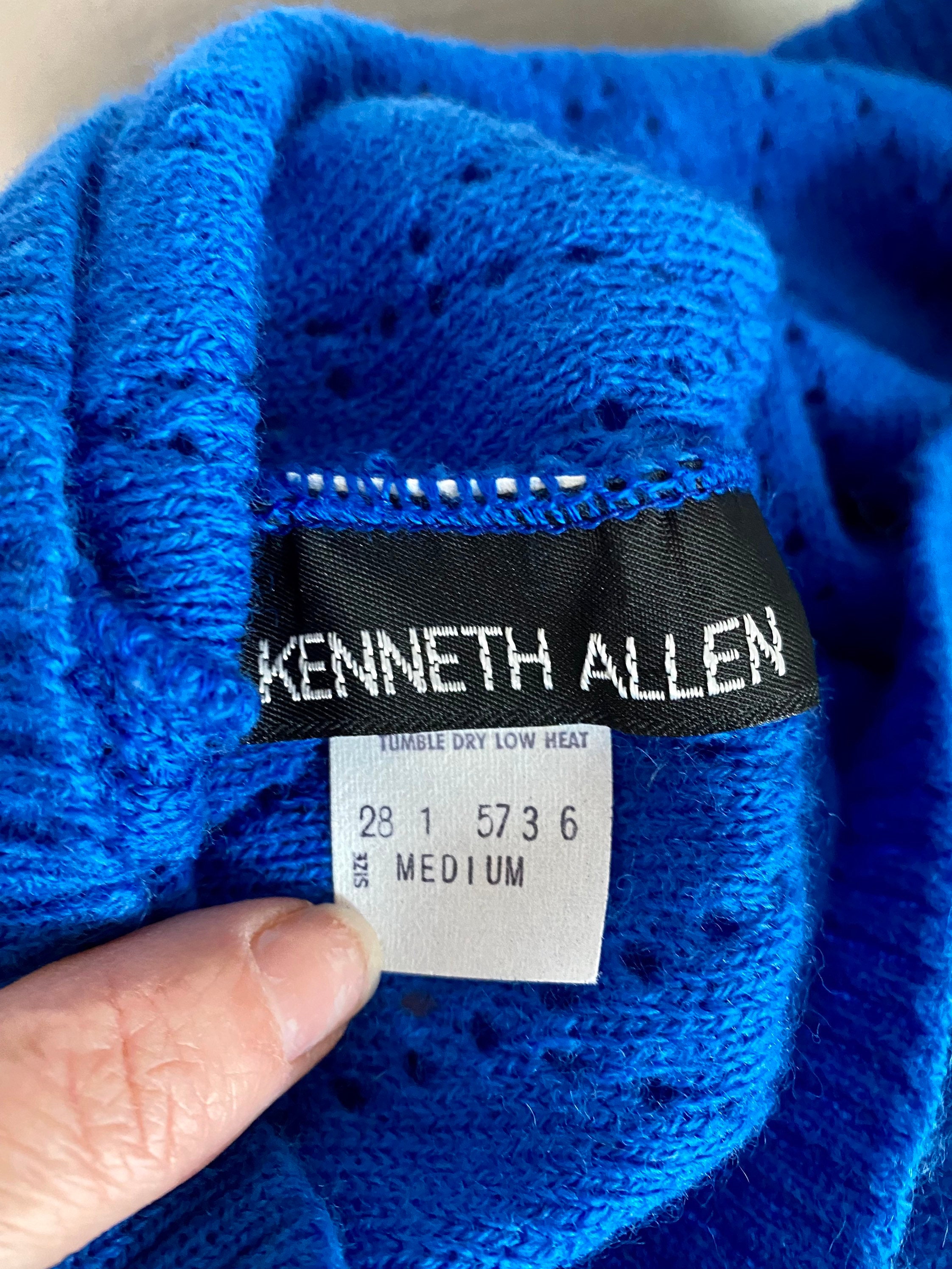 80’s Kenneth Allen Royal Blue Open Knit High Neck Sweater Size M - Etsy