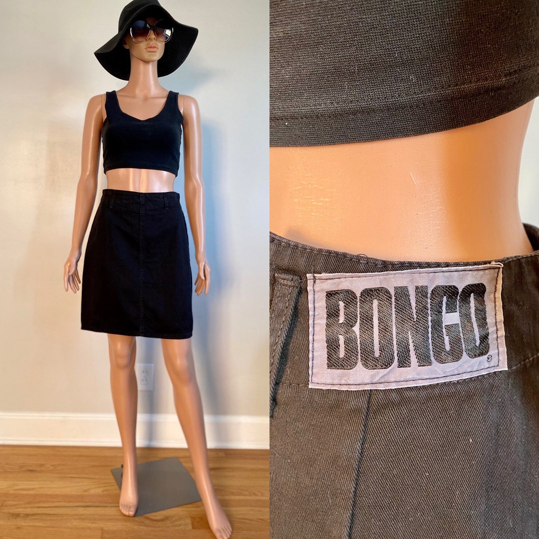 Vintage 90s BONGO for Contempo Casuals Black Denim Mini Skirt Size S/M ...