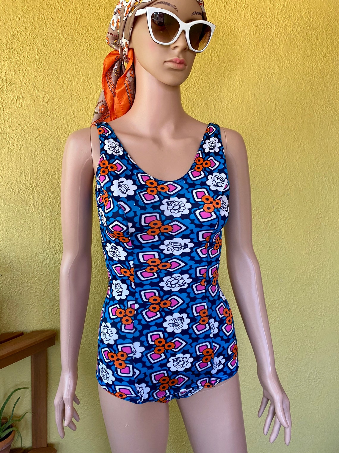 60’s 1960’s Ocean New York Mod Floral One Piece Swimsuit Bathing Suit ...