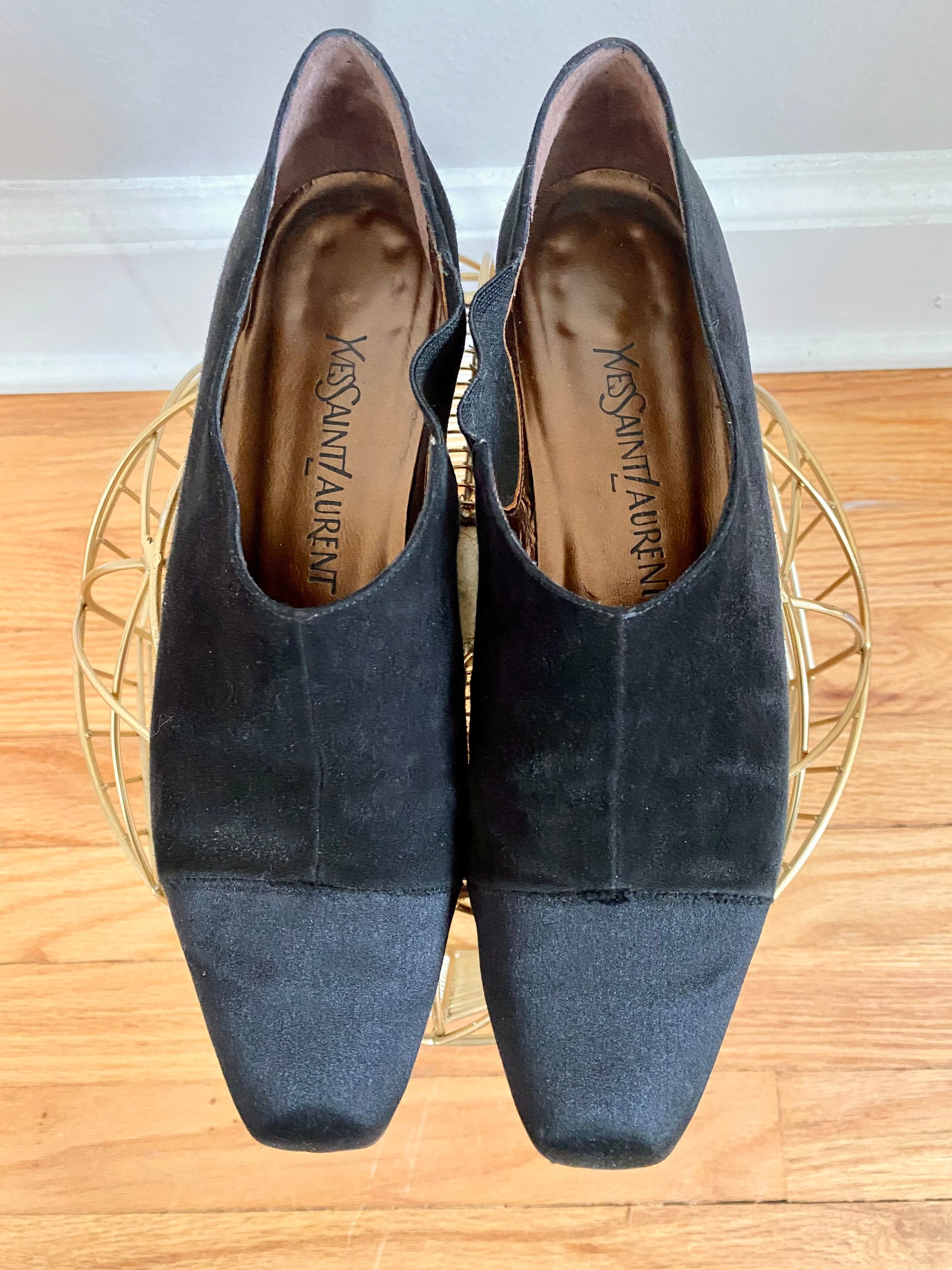 90s/y2k YSL Yves Saint Laurent Black Suede Slip-on Loafers Made in ...