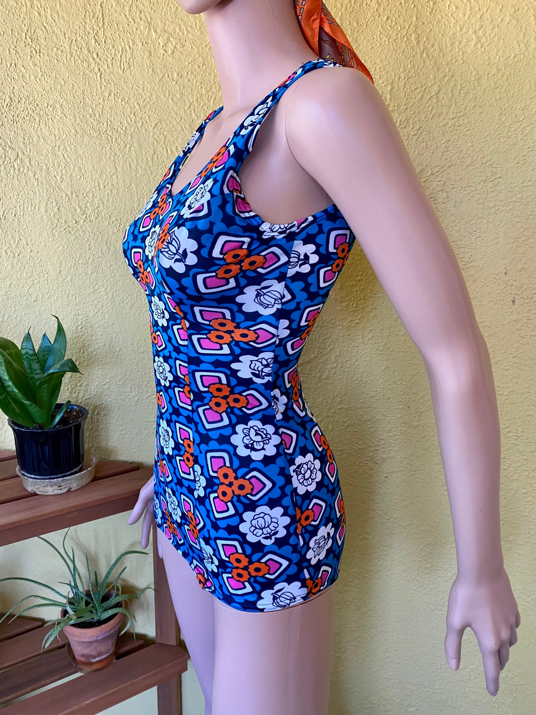 60’s 1960’s Ocean New York Mod Floral One Piece Swimsuit Bathing Suit ...