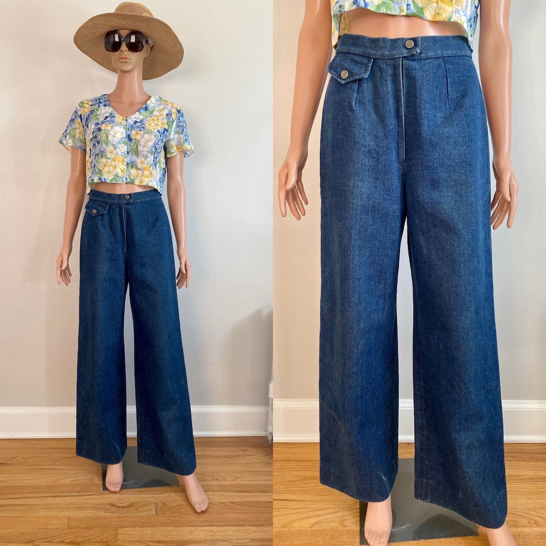 Vintage 70’s High Waisted Wide Leg Denim Jeans Size Small 27” - Etsy