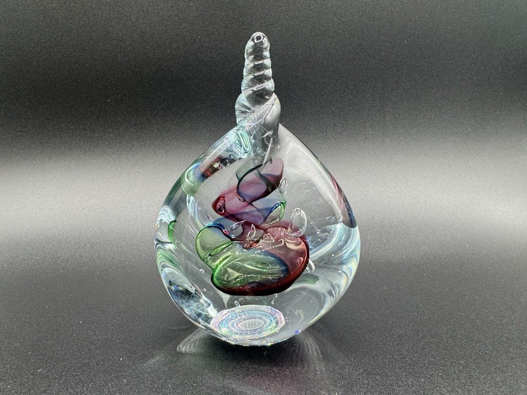 ADAM JABLONSKI AJ Red Blue Green Spiral Art Glass Teardrop Paperweight ...
