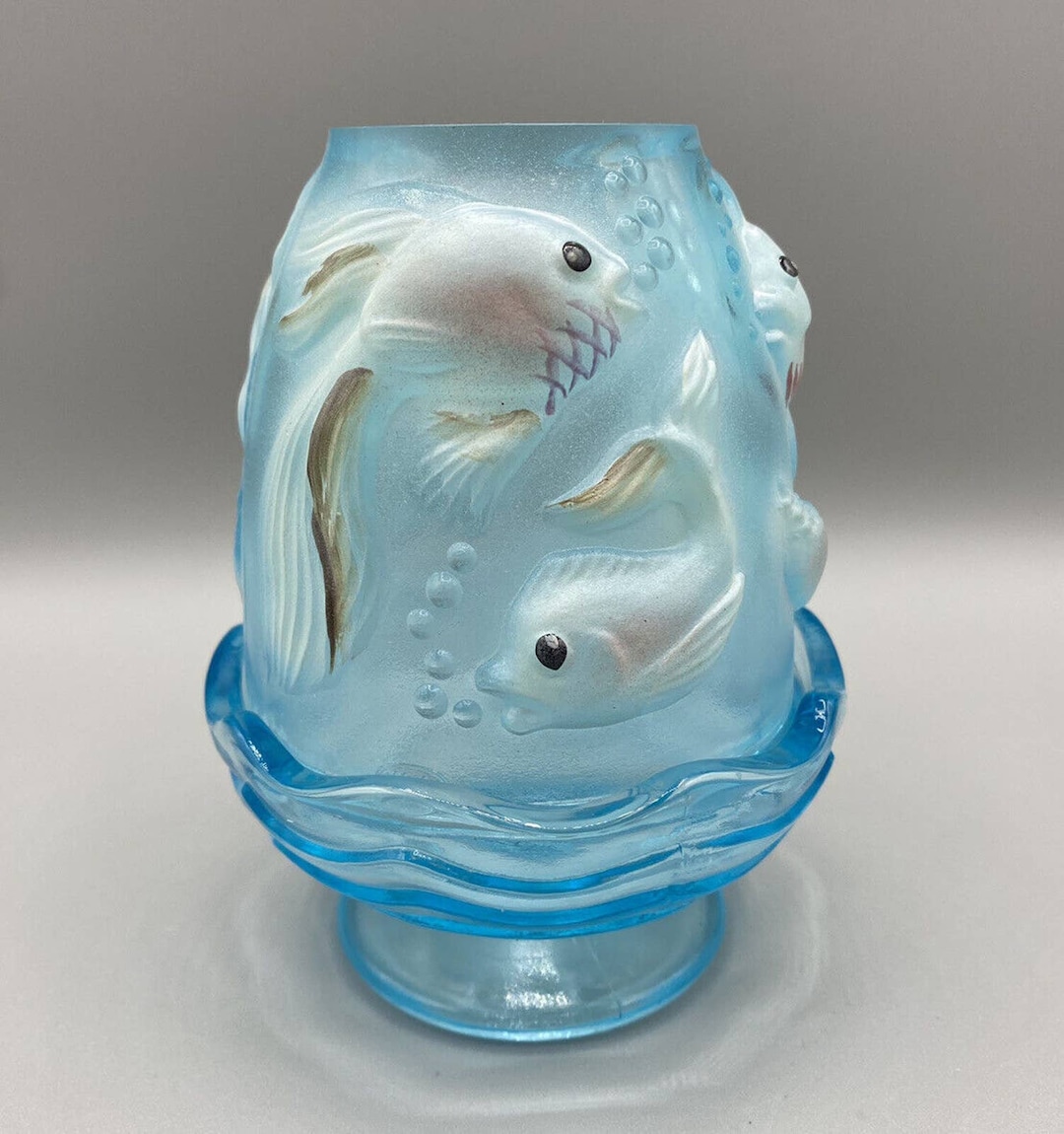 FENTON Atlantis Koi Fish Aqua Blue Fairy Lamp Light Hand - Etsy