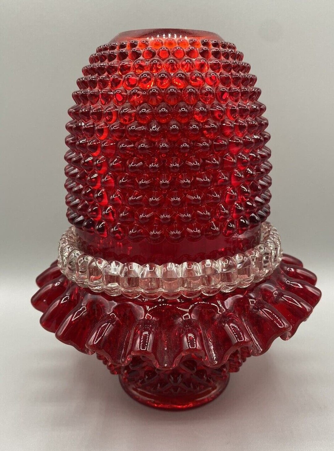 Fenton Hobnail Glossy Ruby Red Glass Four 4 Piece Fairy Lamp Light ...