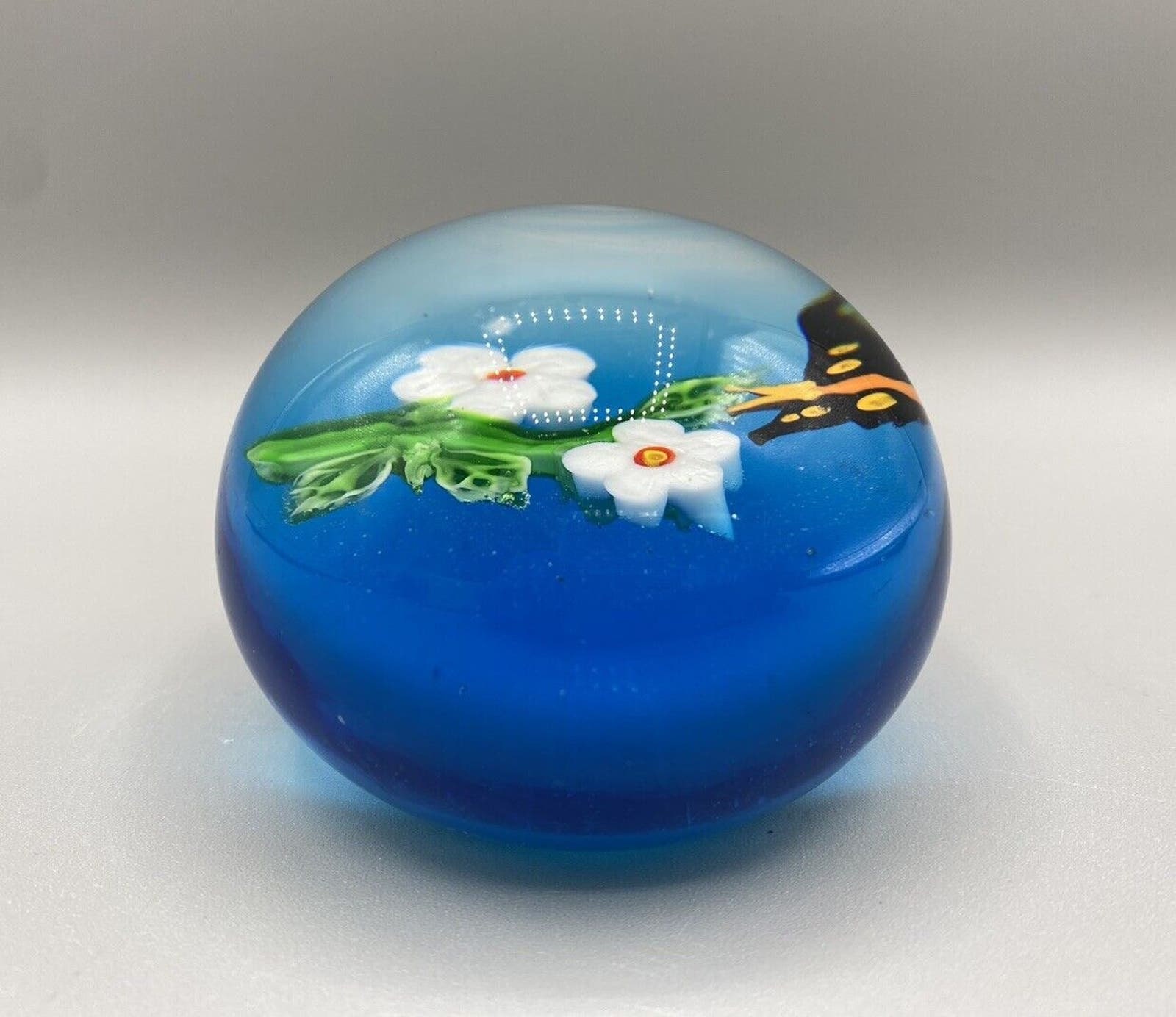 Art Glass Paperweight Stylized Floral Flowers & Bee Lampwork BLUE - Etsy
