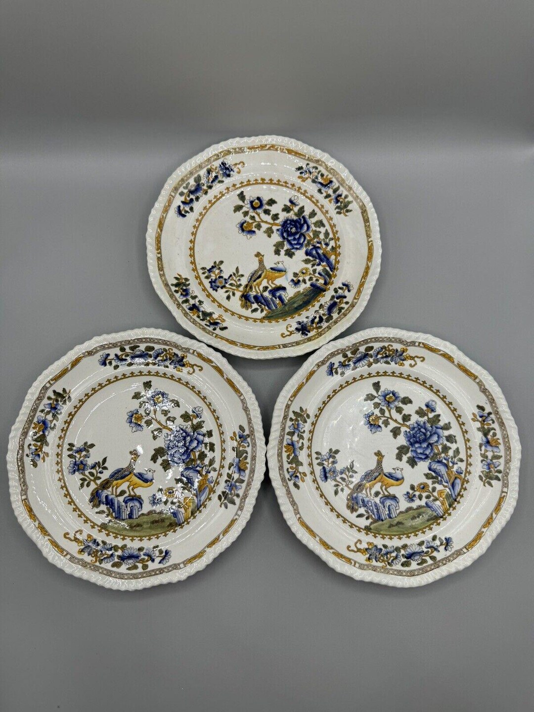 Set 3 Pc Spode peacock Pattern Gadroon Edge Salad Bread Plate - Etsy
