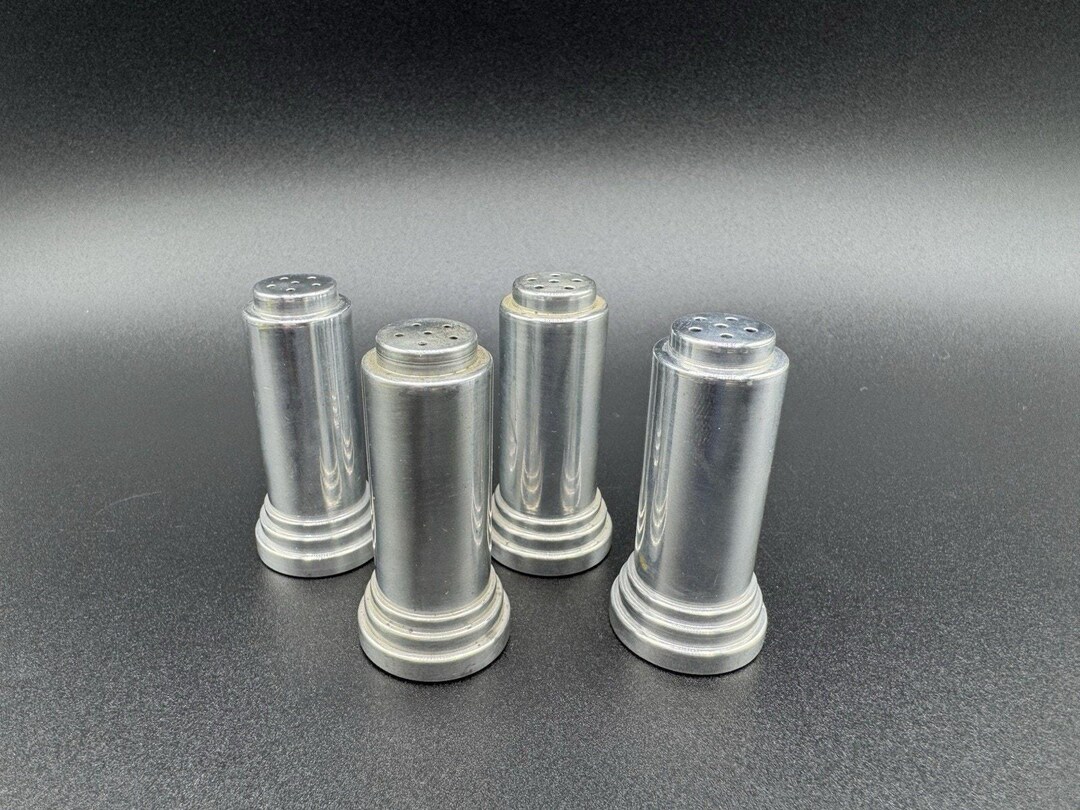 Skyscraper Salt Pepper Art Deco Revival Aluminum Shakers Set 4 Vintage ...