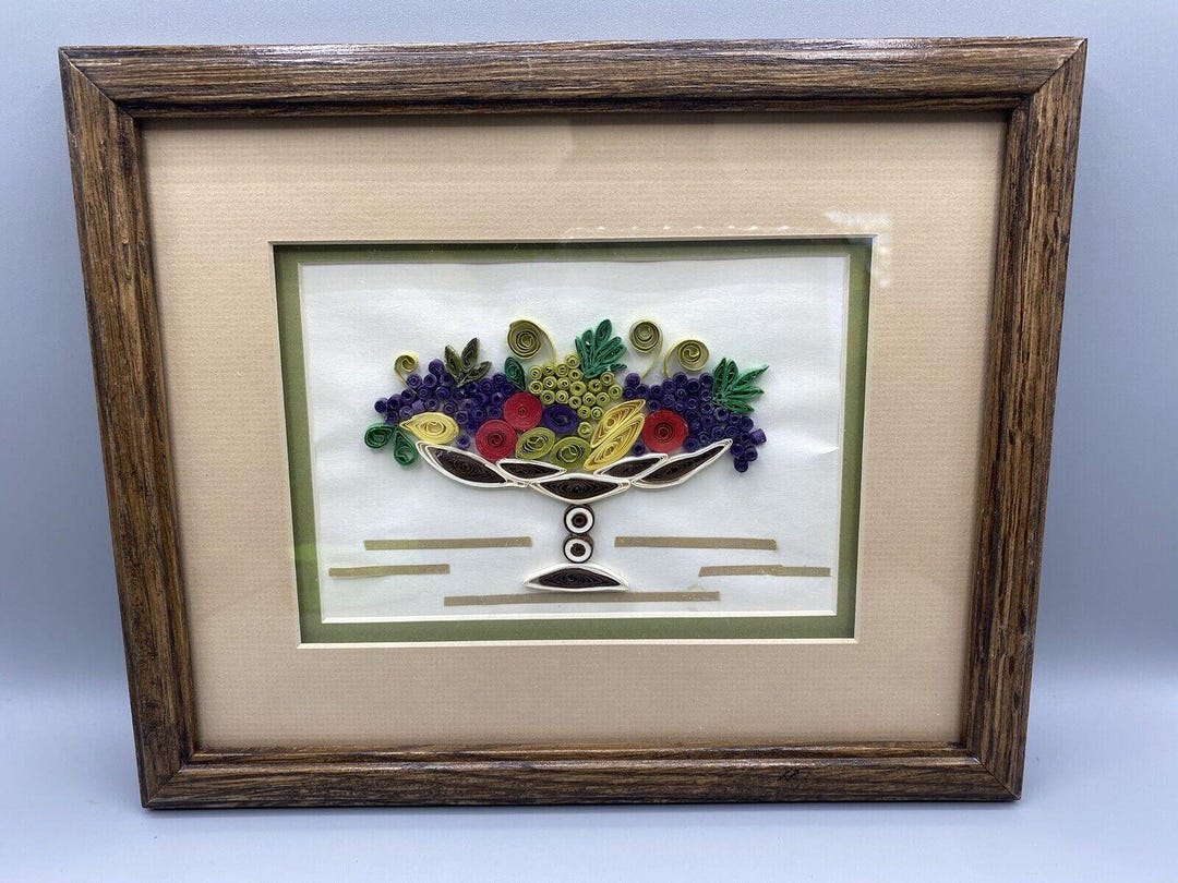 Quilling Paper Art Fruit Bowl Framed Pictures Vintage Handmade Decor ...