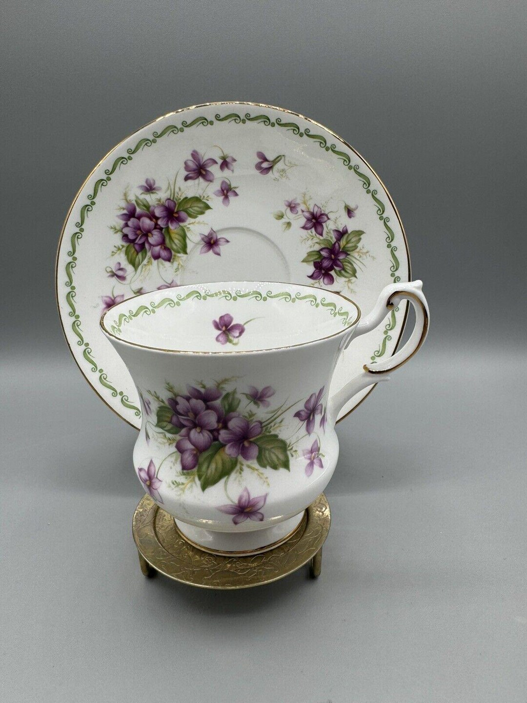 Royal Dover Tea Cup & Saucer Set England Bone China Purple Violets ...