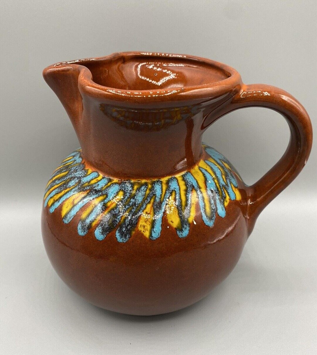 Redware Glazed Italian Pottery Pitcher Medium Farmhouse Cottage Yellow ...