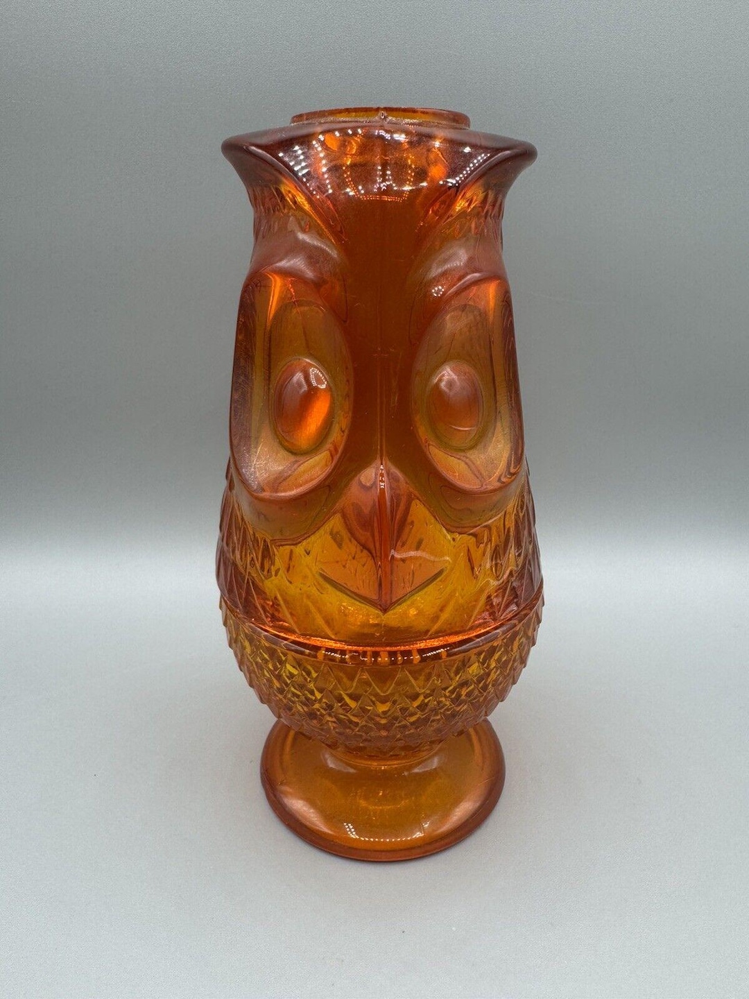 Viking Glass Glimmer Owl Fairy Lamp Bright Persimmon Orange Vintage ...