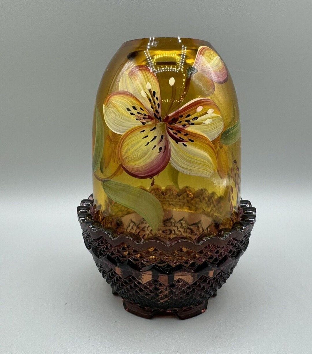 Fenton Fairy Lamp Light Leaves Autumn Gold Purple Magnolia Sue Fenton ...
